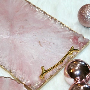Handmade Rose Quartz Resin Tray: Pink, White, and Gold Accent - Etsy