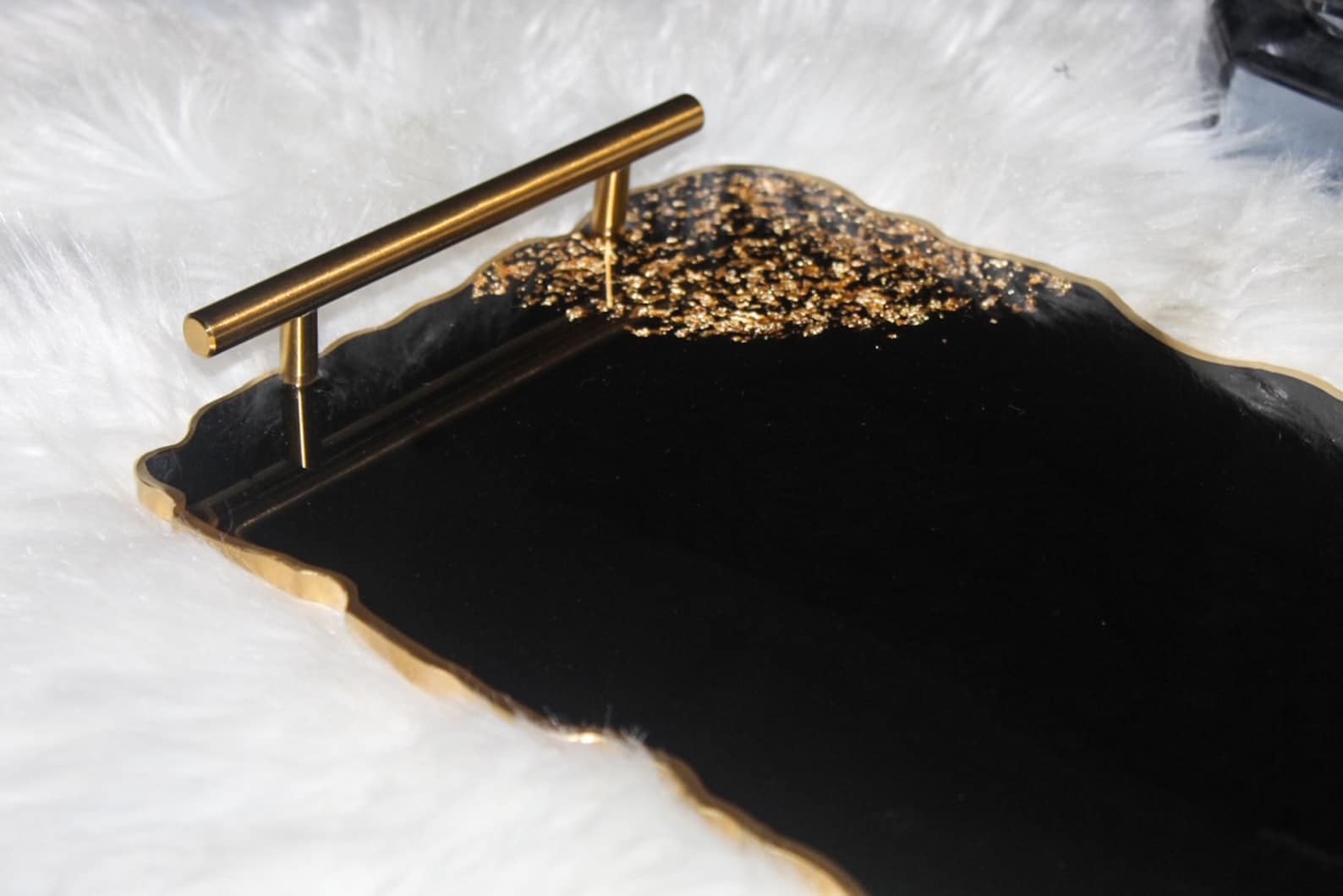Handmade Black Geode Resin Tray With Gold Handles & Flakes - Etsy