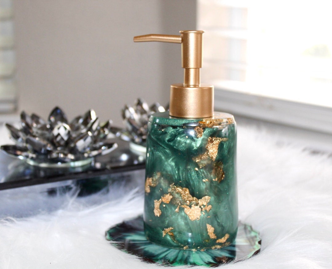 Handmade Green Resin Soap Dispenser: Decorative Bathroom Accessory - Etsy