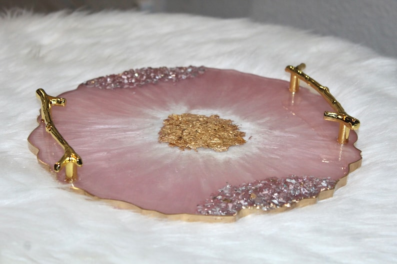 Handmade Resin Tray With Leaf Handles & Coasters Blush Tray - Etsy