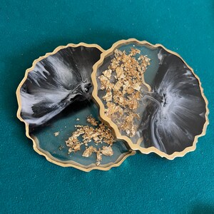 HANDMADE Black & Gold Epoxy Resin Coasters, Marble Look Coaster, Gold ...