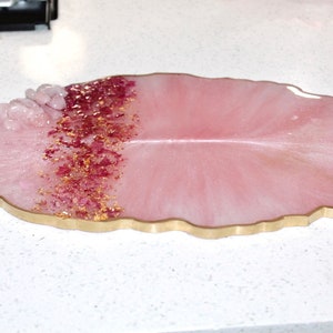 HANDMADE Pink Rose Quartz Crystal Tray, Epoxy Resin Tray With Rose ...