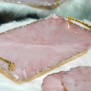 Handmade Rose Quartz Resin Tray: Pink, White, and Gold Accent - Etsy