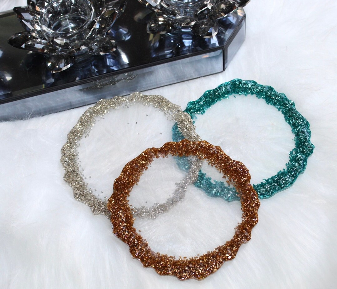 Personalized HANDMADE Crush Glass Stones Resin Coasters Wedding Resin ...