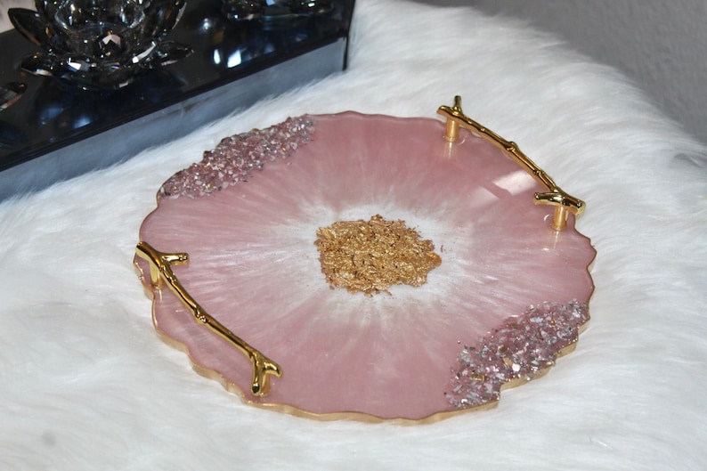 Handmade Resin Tray With Leaf Handles & Coasters Blush Tray - Etsy