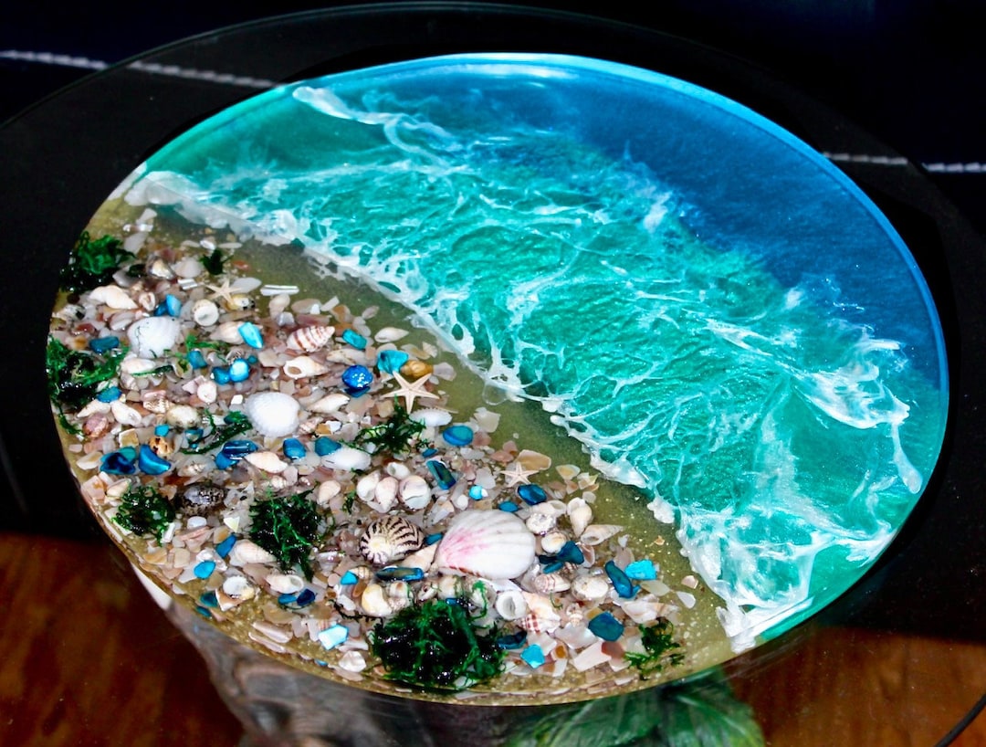 Handmade Large Ocean Resin Tray Decorative Beach Tray W/ Coasters ...