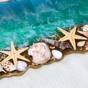 Handmade Large Luxurious Ocean Shell Embellished Resin Tray With Star ...