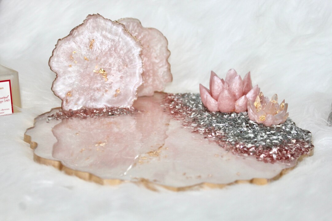Handmade Blush Resin Tray Rose Quartz Tray Resin Ring Holder Phone ...