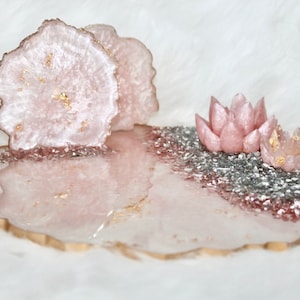 Handmade Blush Resin Tray Rose Quartz Tray Resin Ring Holder Phone ...