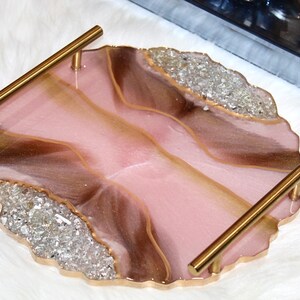 Handmade Resin Tray With Handles Blush Tray Geode Tray Gift Trays Breakfast Tray Vanity Tray ...