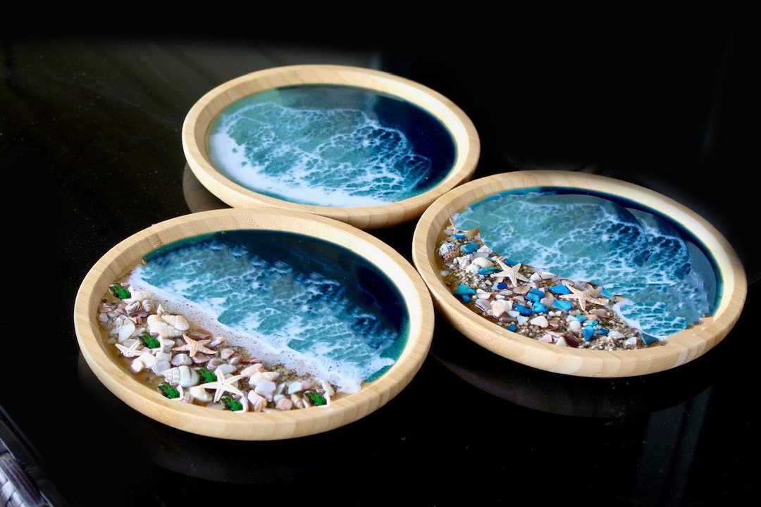 HANDMADE 8" Small Wooden Ocean Trays, Decorative Wood Tray, Nautical ...