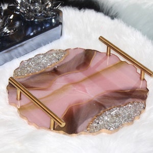 Handmade Resin Tray With Handles Blush Tray Geode Tray Gift Trays Breakfast Tray Vanity Tray ...