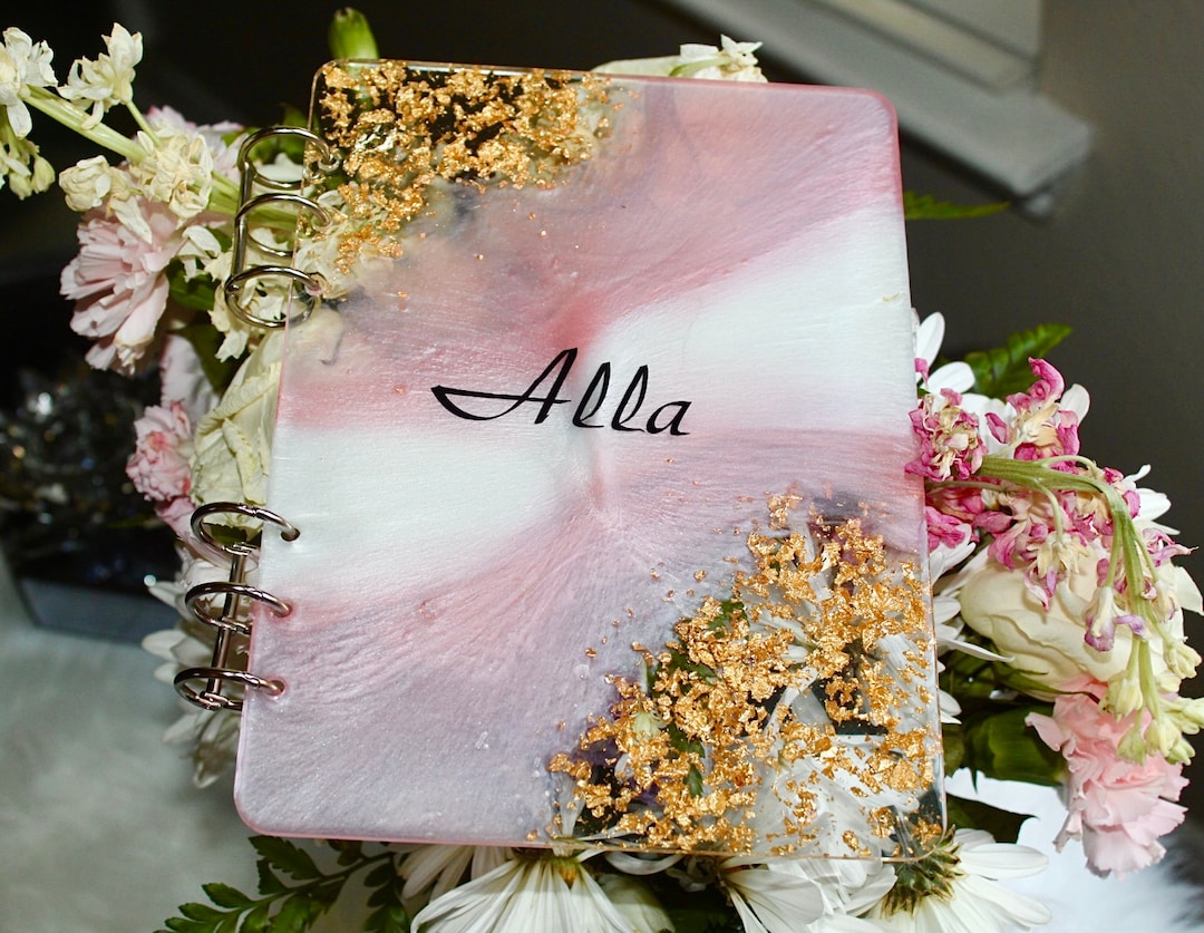 Handmade Personalized Resin Journal: Gold Flake Custom Notebook - Etsy