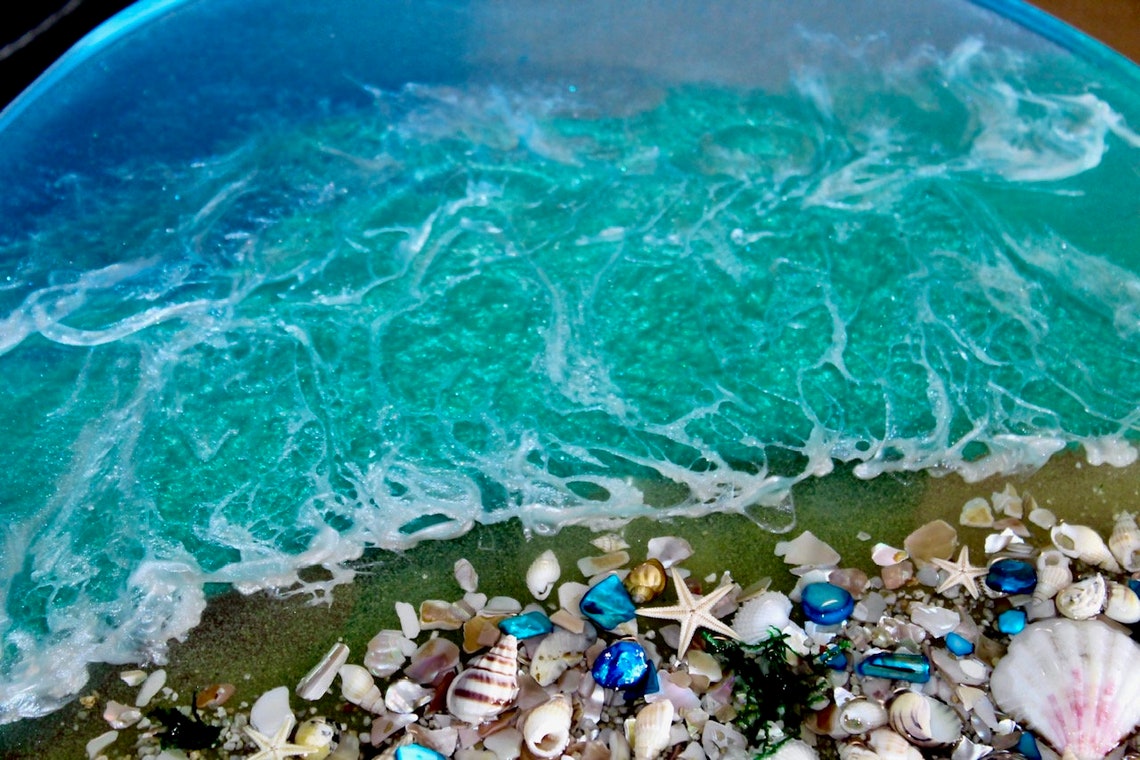 Handmade Large Ocean Resin Tray Decorative Beach Tray W/ Coasters ...