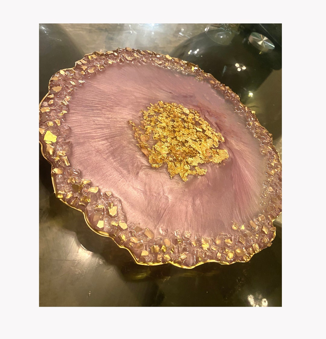 Handmade Lilac Geode Lazy Susan: Gold Flake Resin Turntable - Etsy