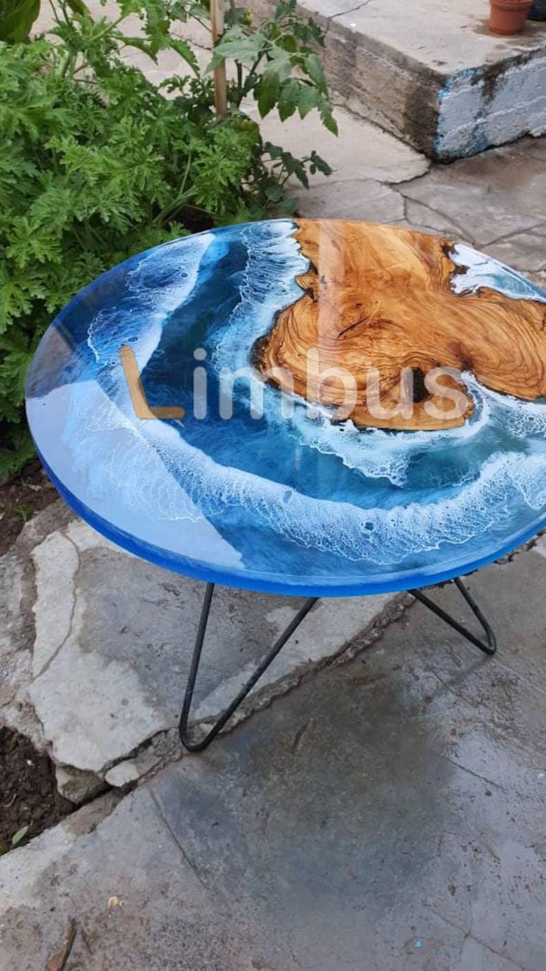 Resin Acacia Round Side Table Epoxy End Table Coffee Table Mid Century ...