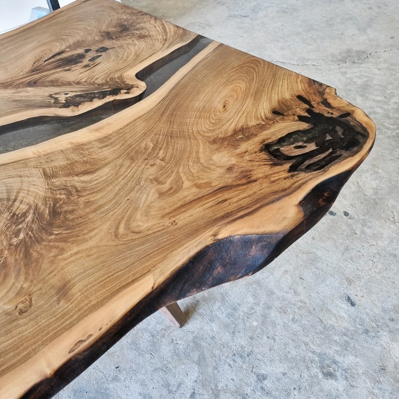 Live Edge Epoxy Resin Center Dining Table, Brown Resin Counter Top ...