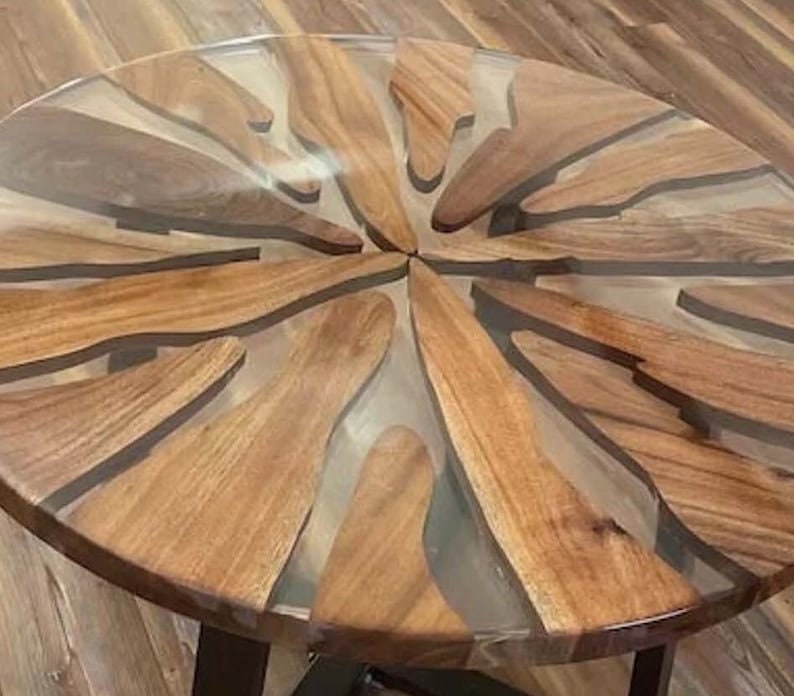 Resin Acacia Round Side Table Epoxy End Table Coffee Table Mid Century ...
