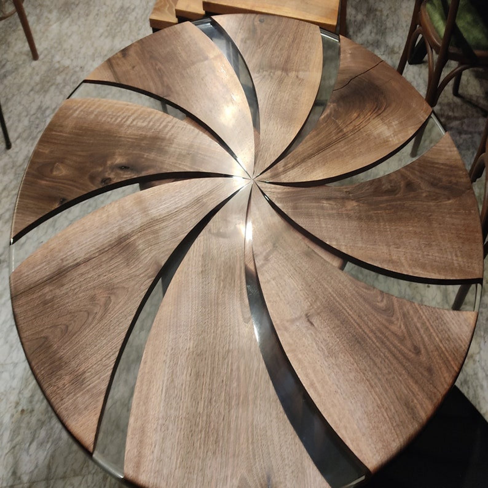 Resin Acacia Round Side Table Epoxy End Table Coffee Table Mid Century ...