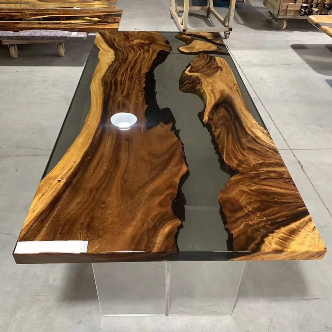 Smoke Black Epoxy Resin River Dining Table, Personalized Home Decor ...
