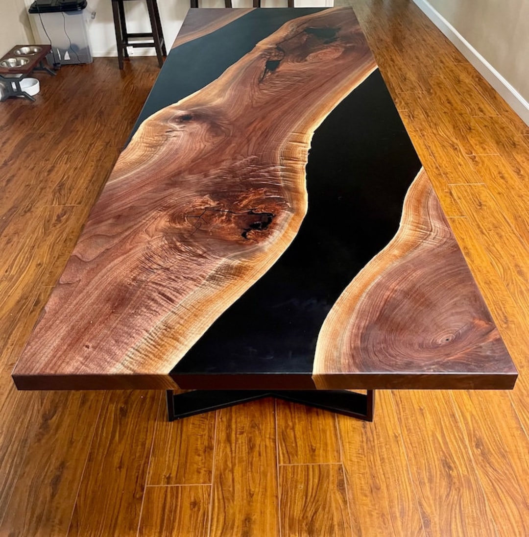 Black Epoxy Resin Dinner Table, Custom Resin Counter Top, Personalized ...
