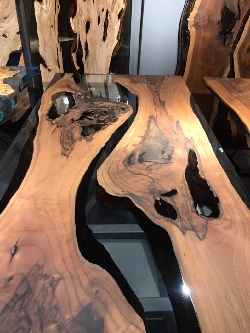 Clear Epoxy Resin Dining Table Top, Live Edge Wood Table, Resin ...