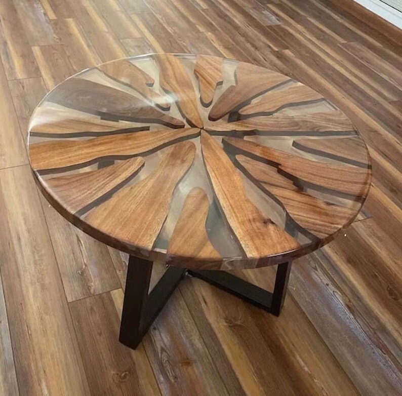Resin Acacia Round Side Table Epoxy End Table Coffee Table Mid Century ...