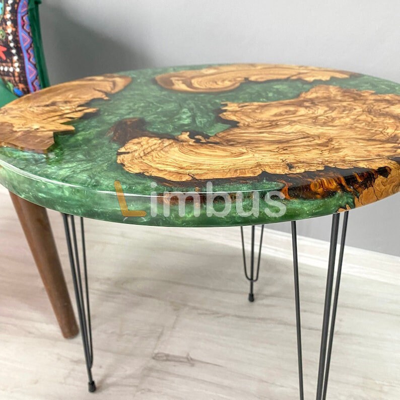 Resin Acacia Round Side Table Epoxy End Table Coffee Table Mid Century ...