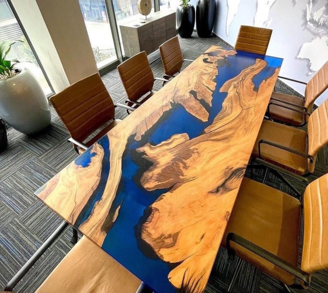 Blue Epoxy Resin River Dining Table, Personalized Home Decor, Mid ...