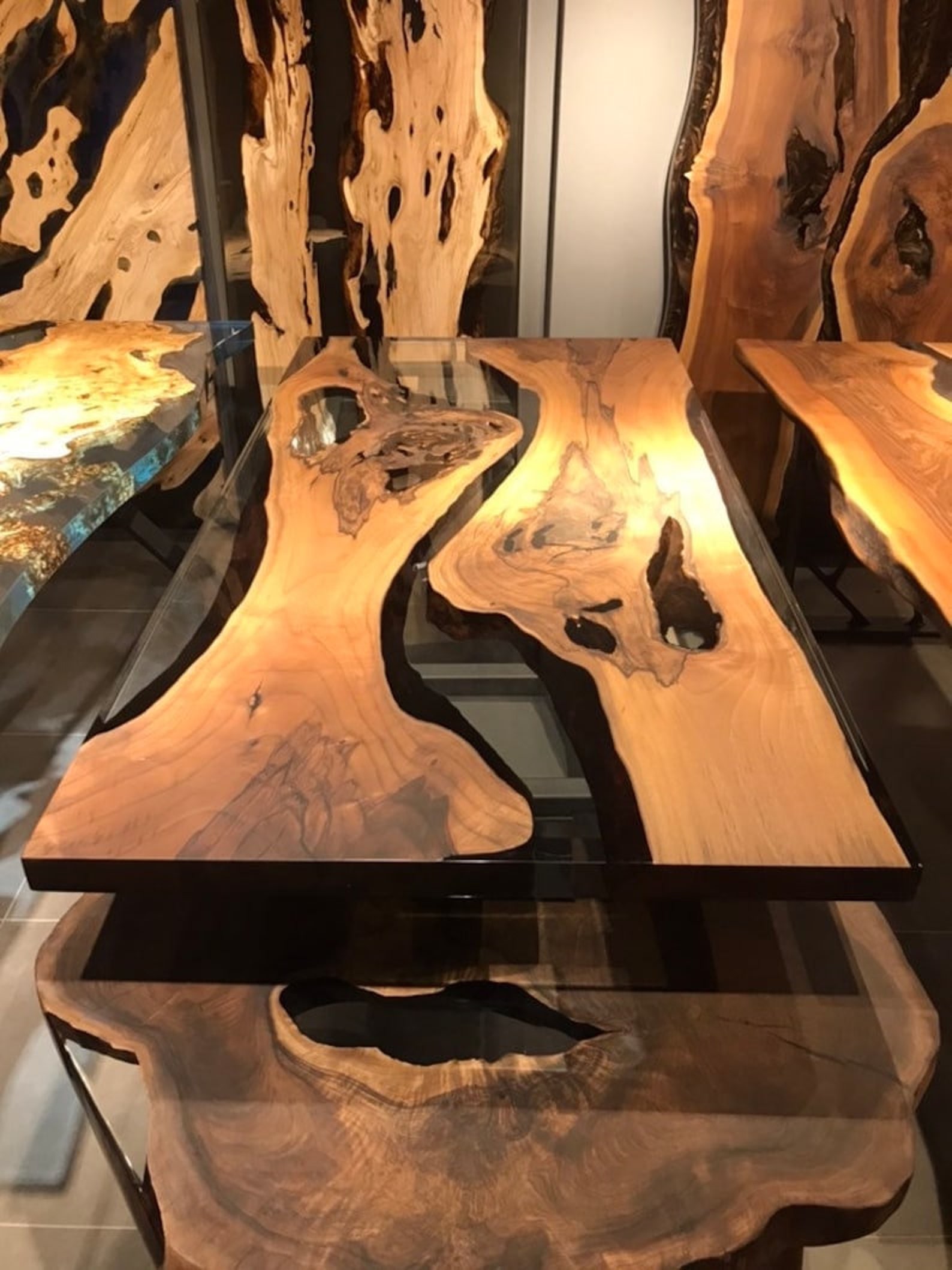 Clear Epoxy Resin Dining Table Top, Live Edge Wood Table, Resin ...