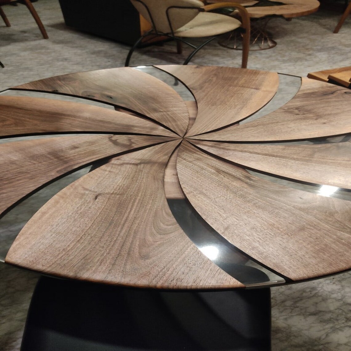 Resin Acacia Round Side Table Epoxy End Table Coffee Table Mid Century ...