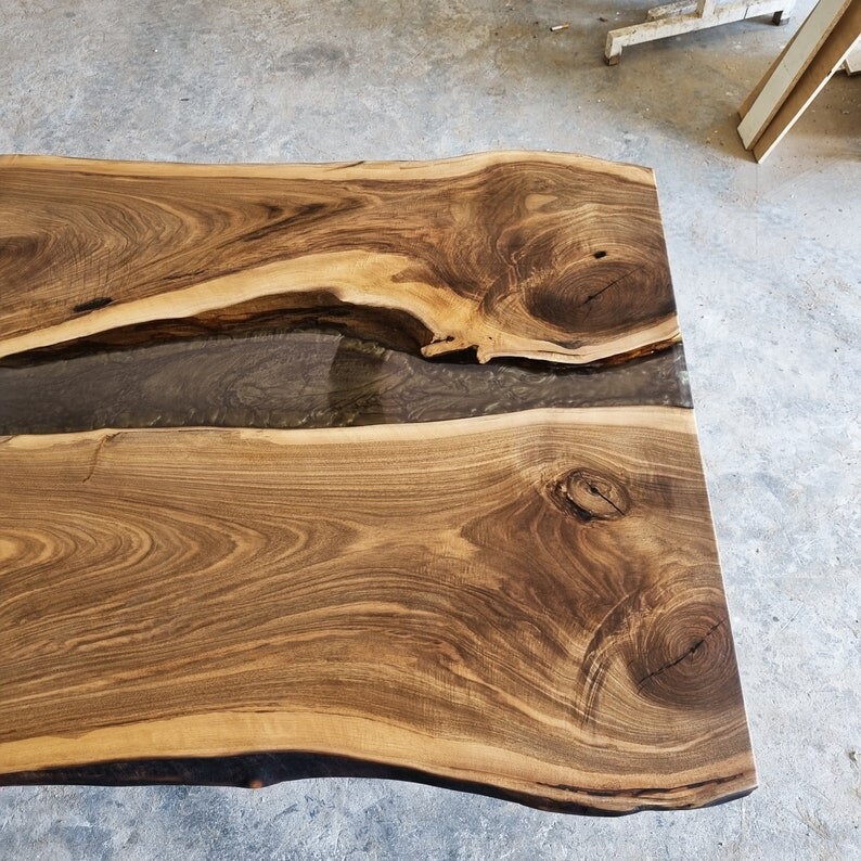 Live Edge Epoxy Resin Center Dining Table, Brown Resin Counter Top ...