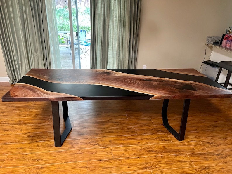 Black Epoxy Resin Dinner Table, Custom Resin Counter Top, Personalized ...