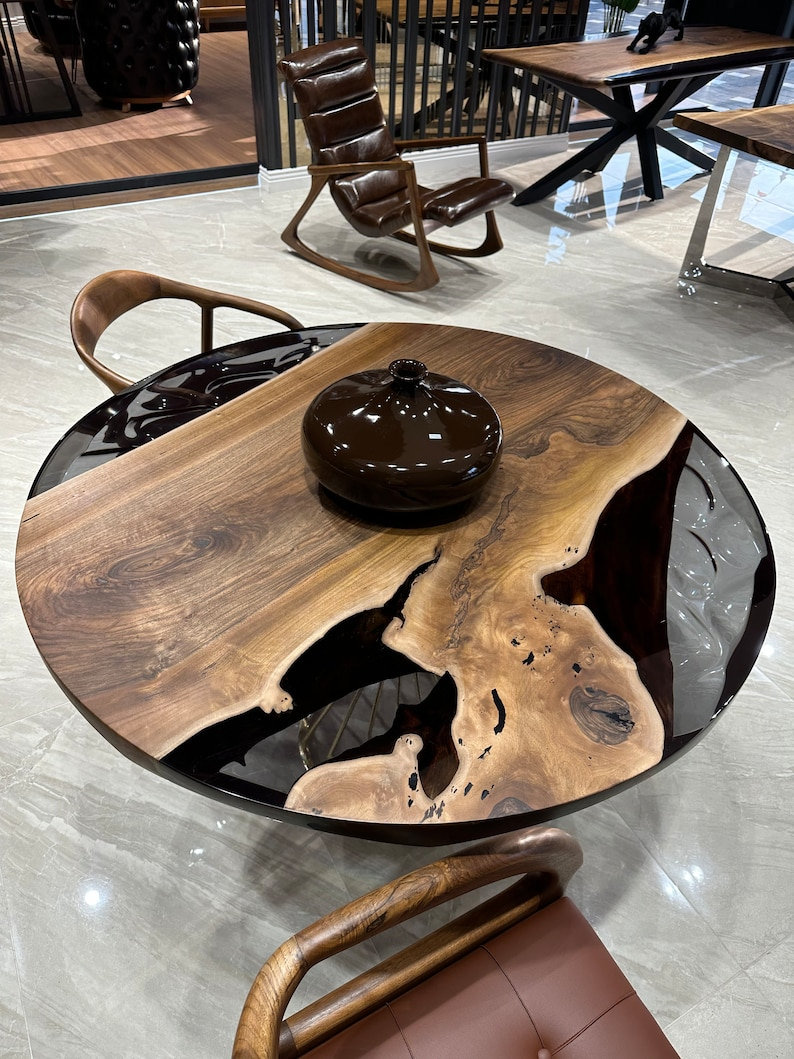Unique Resin Acacia Round Side Table | Epoxy End Table | Coffee Table ...