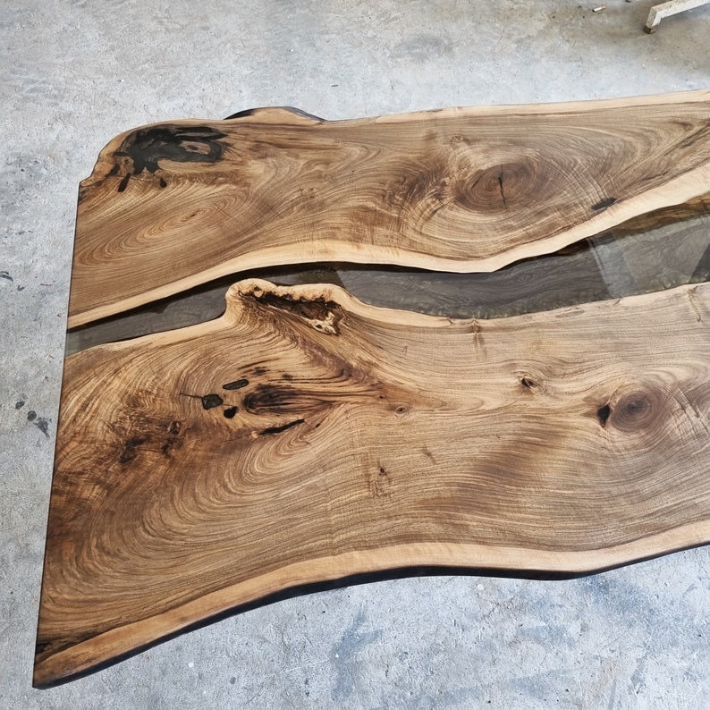 Live Edge Epoxy Resin Center Dining Table, Brown Resin Counter Top ...