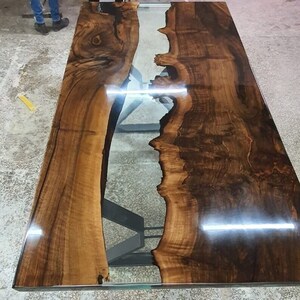 Clear Epoxy Resin Dining Table Top, Live Edge Wood Table, Resin ...