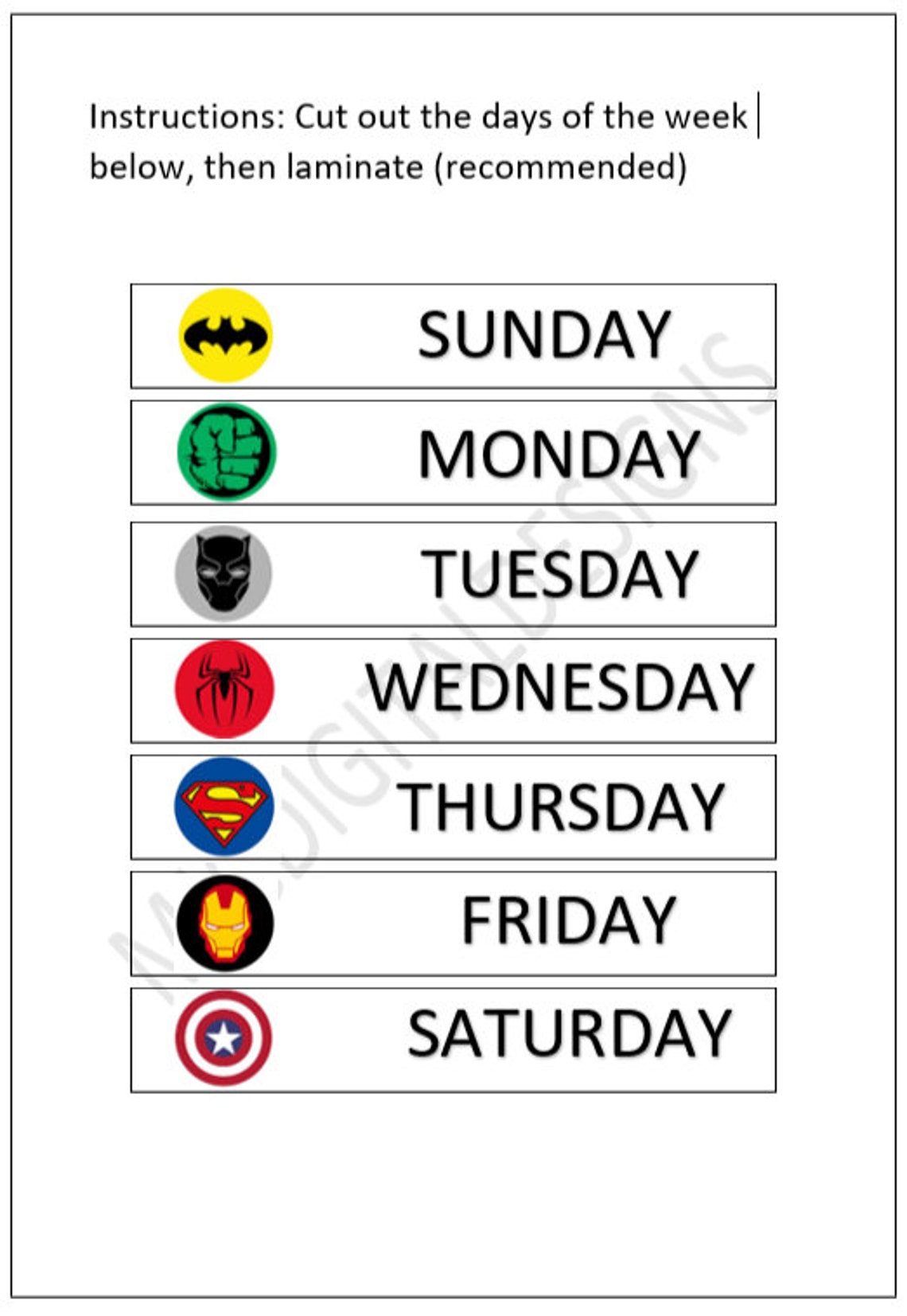 Superhero Days of the Week - Etsy