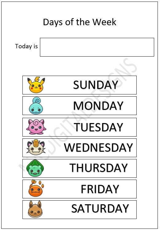 Pokemon Days of the Week - Etsy