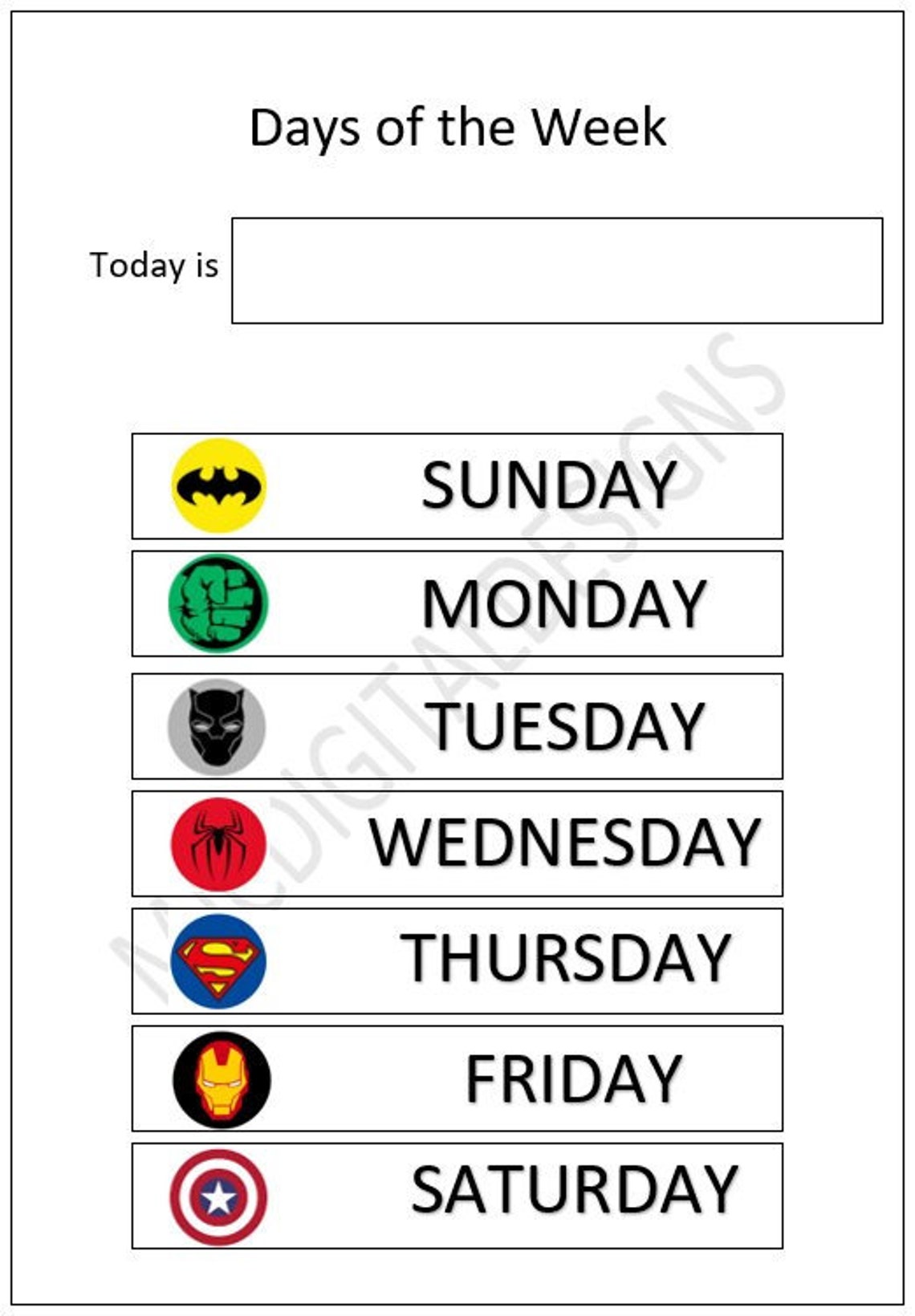 Superhero Days of the Week - Etsy