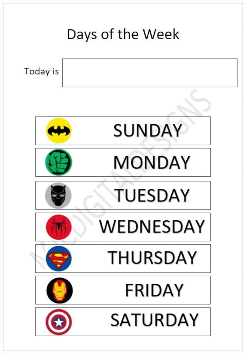 Superhero Days of the Week - Etsy
