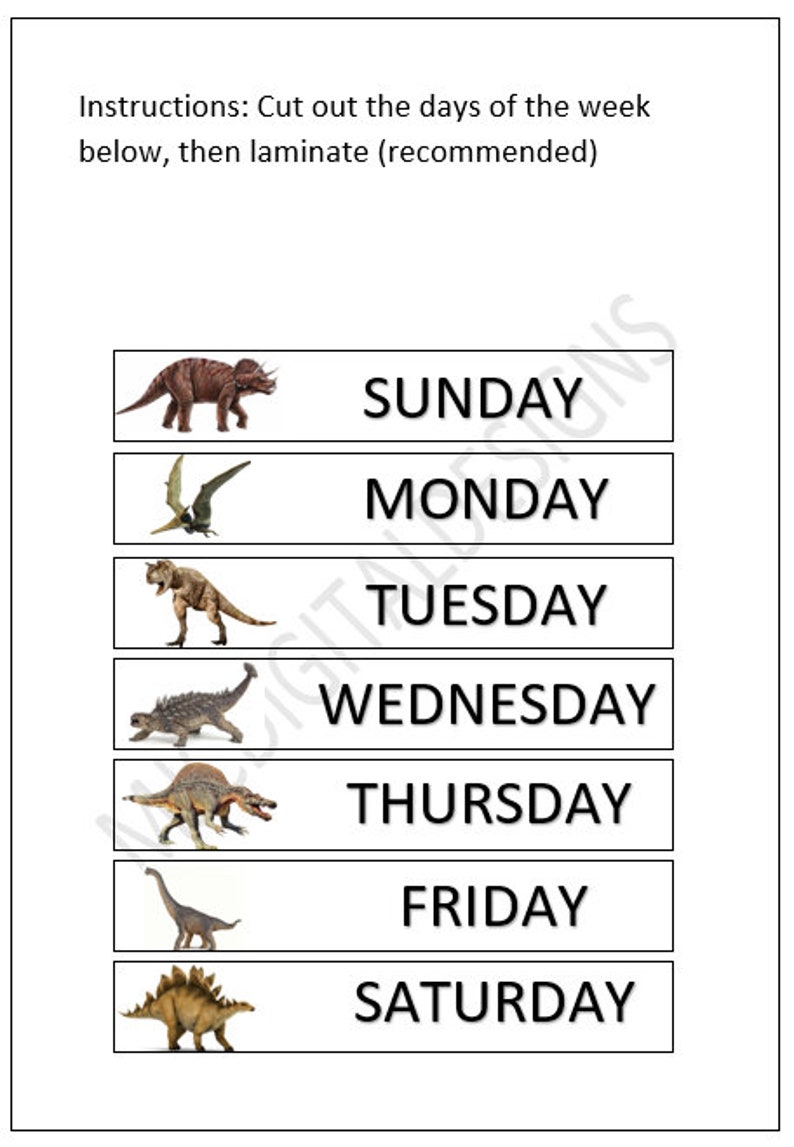 Dinosaur Days of the Week - Etsy