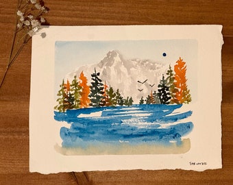 Original Watercolour Mounted Painting, Not a Print, 5 by 5 Inches Mount ...