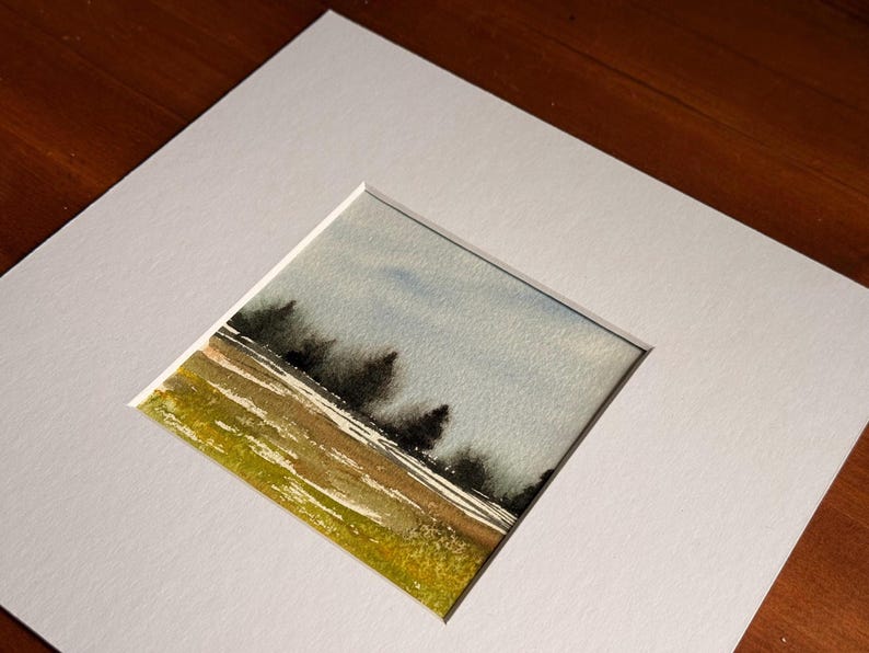Original Signed Watercolor Landscape Painting, Mini Abstract Art, 4x4 ...