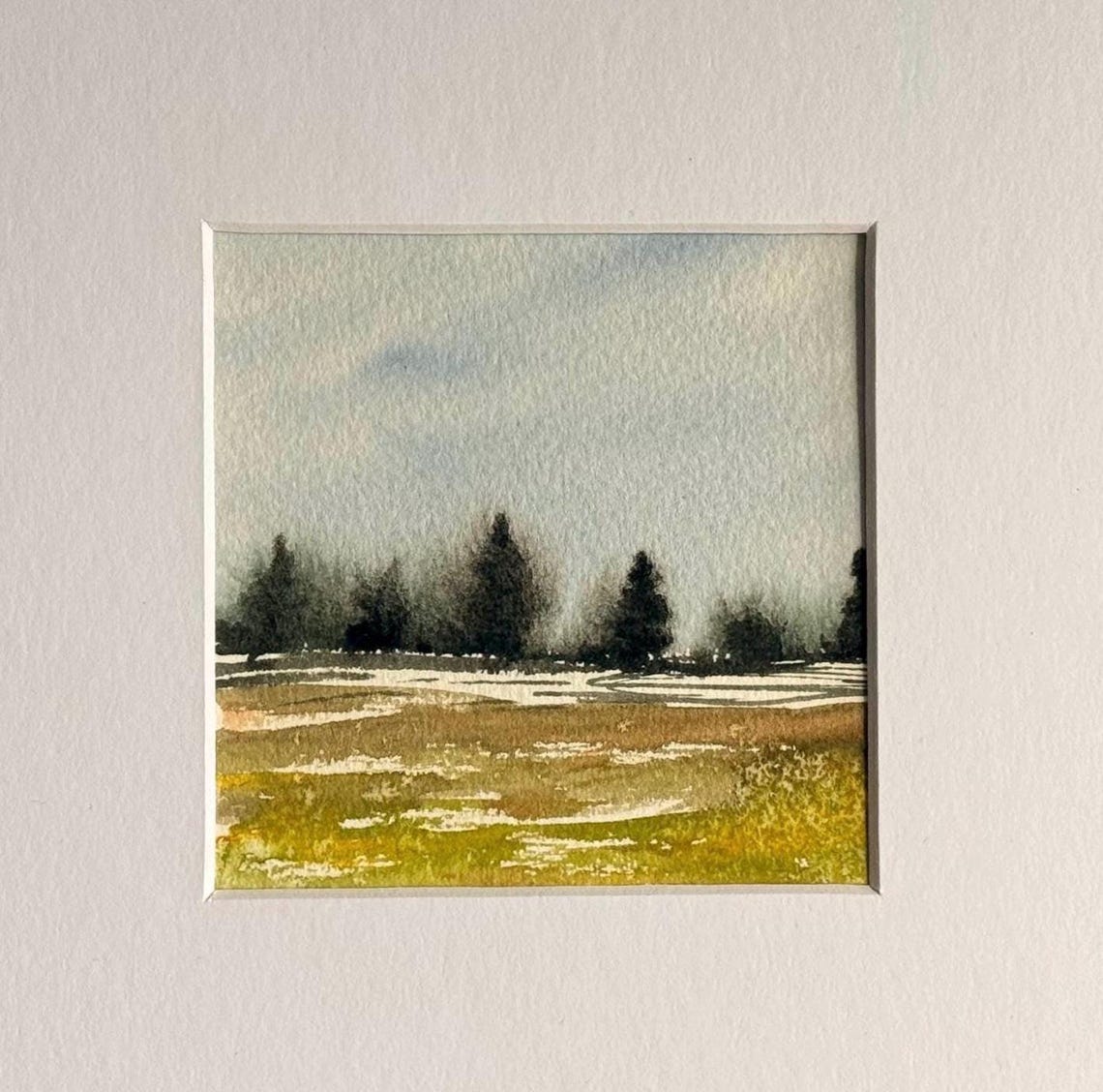 Original Signed Watercolor Landscape Painting, Mini Abstract Art, 4x4 ...