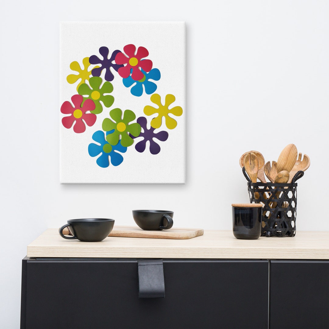 Flower Power / Cute Floral / Retro / Canvas Wall Art - Etsy