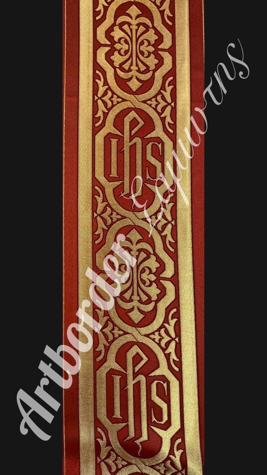 16cm Width Jacquard Fabric Galloon With IHS Pattern, Liturgical ...