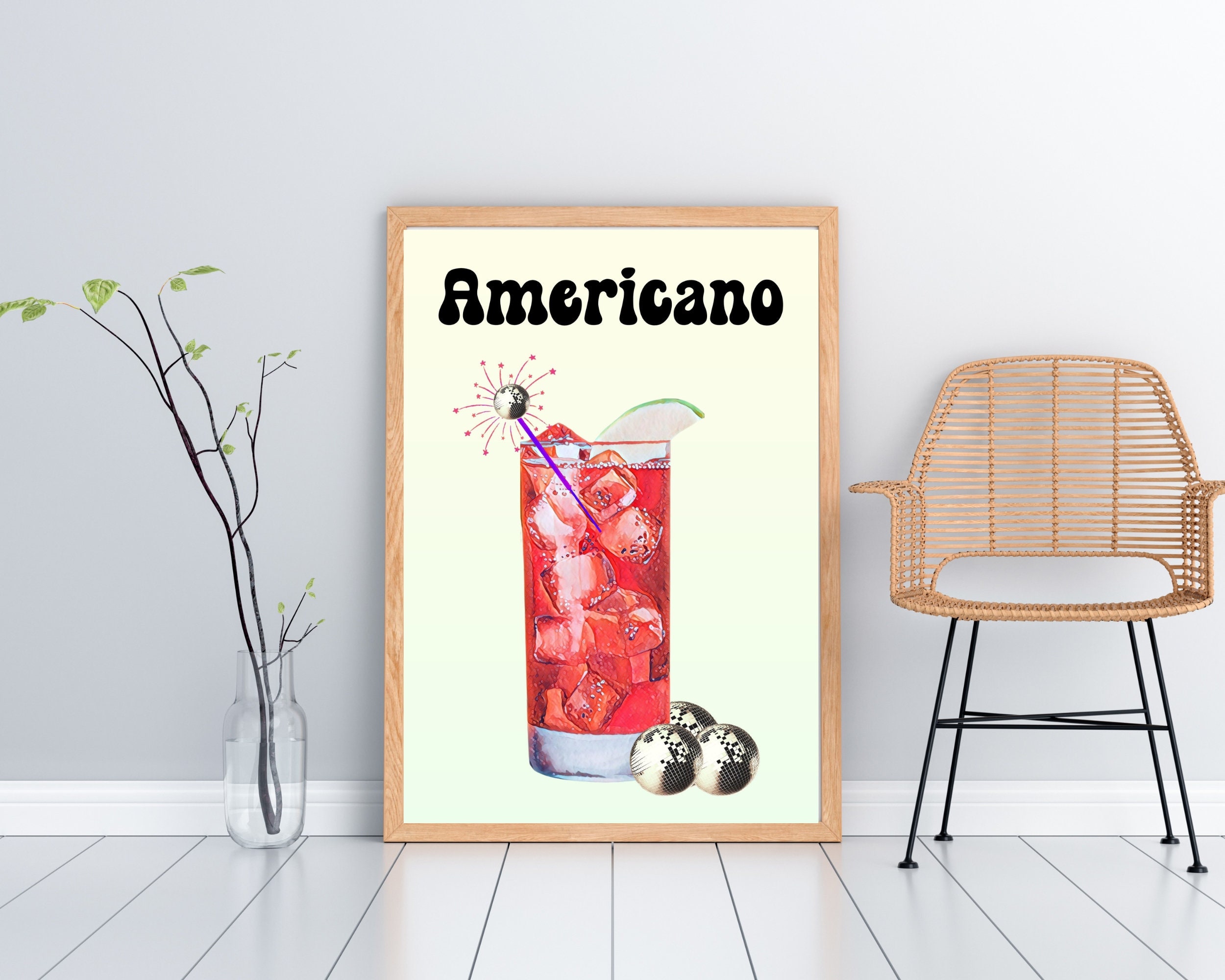 Americano Cocktail Printable Retro Poster, Part AI, Dorm Room Decor ...