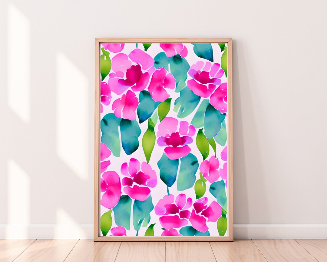 Seamless Floral Pattern, Spring Flower Wall Art, Botanical Market Décor ...