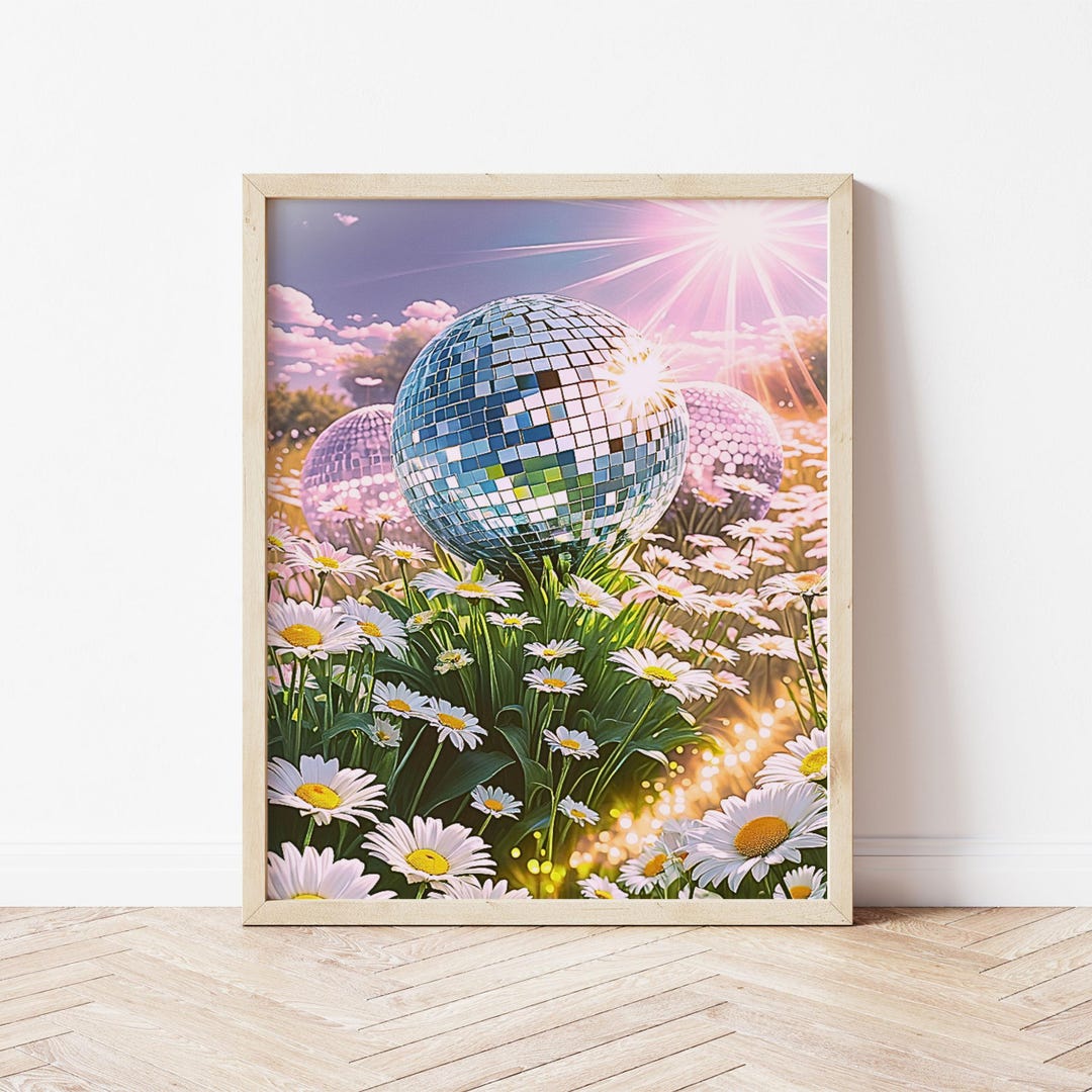 Disco Ball Daisy Field Art Print: Eclectic Home Decor (digital Download ...