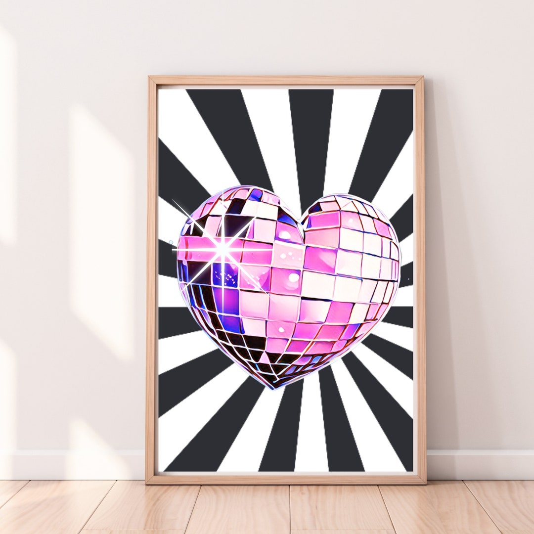 Disco Mirrorball Ball Heart Poster, Funky Valentines Day Printable ...